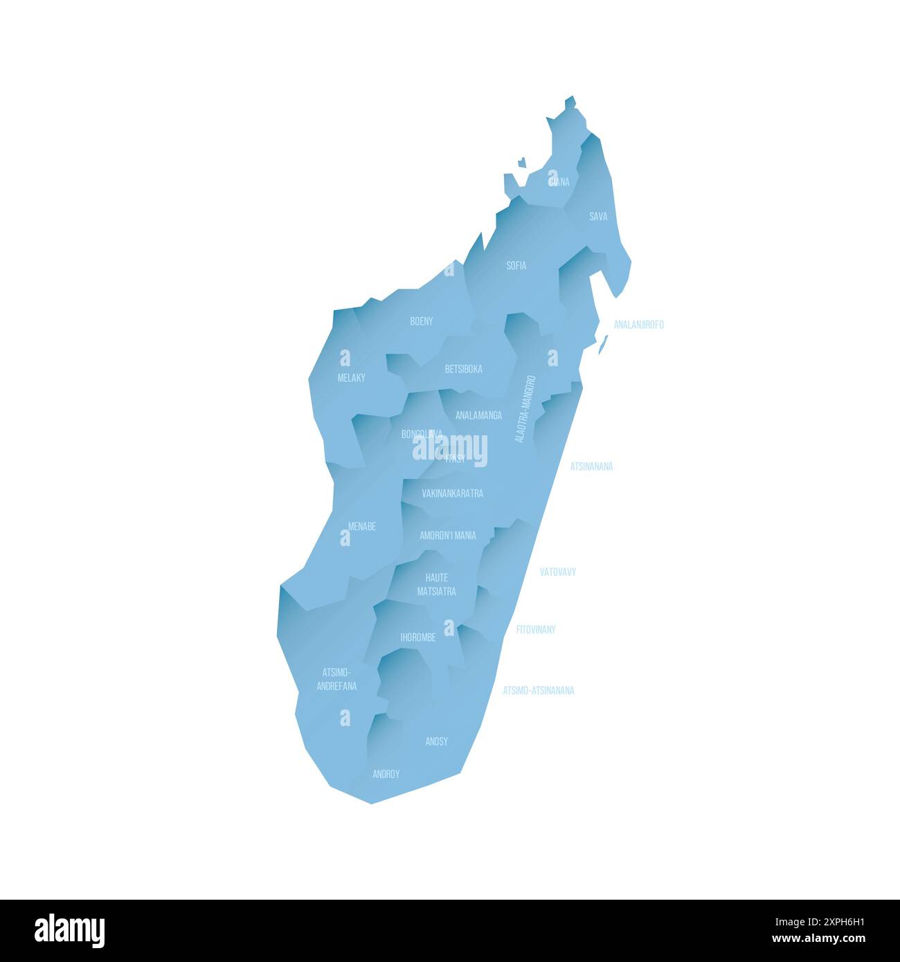 Madagascar political map of administrative divisions - regions. Shaded ...