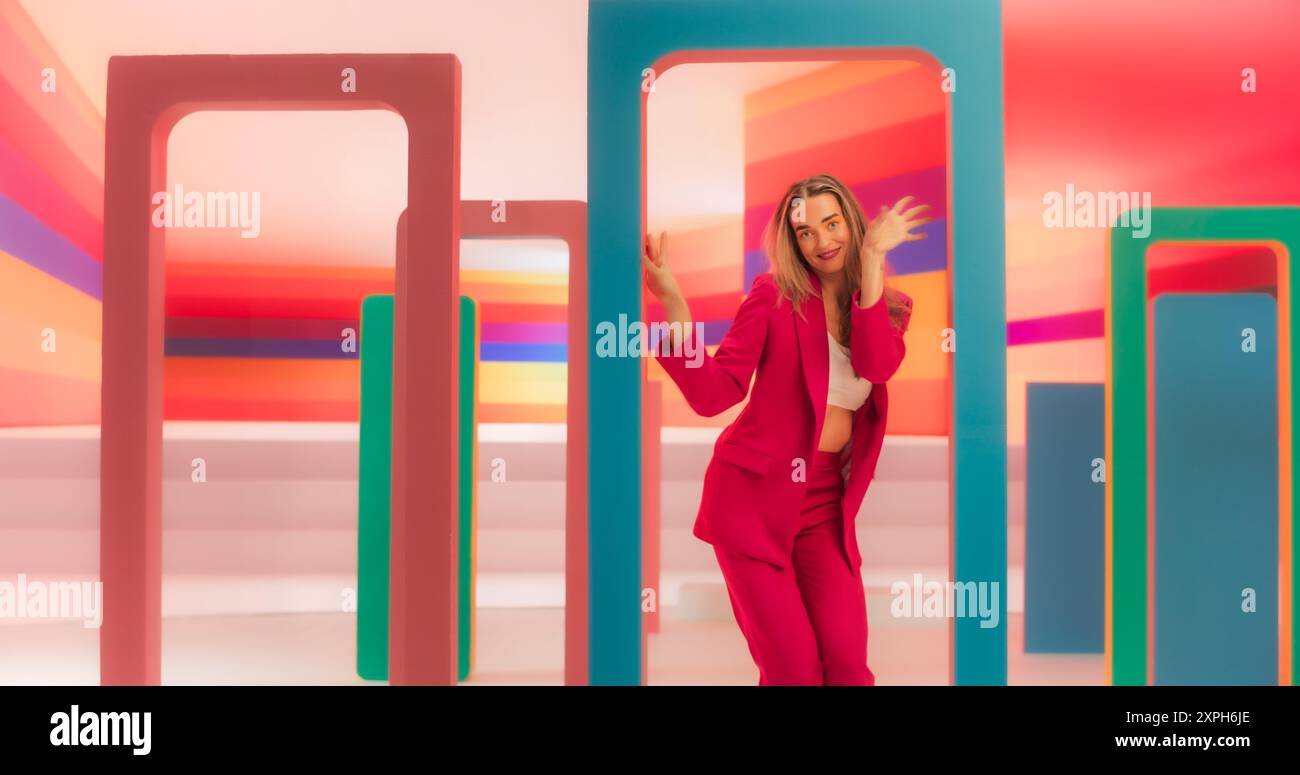 Portrait of Professional Dancer Performing a Routine in Front of a Big ...
