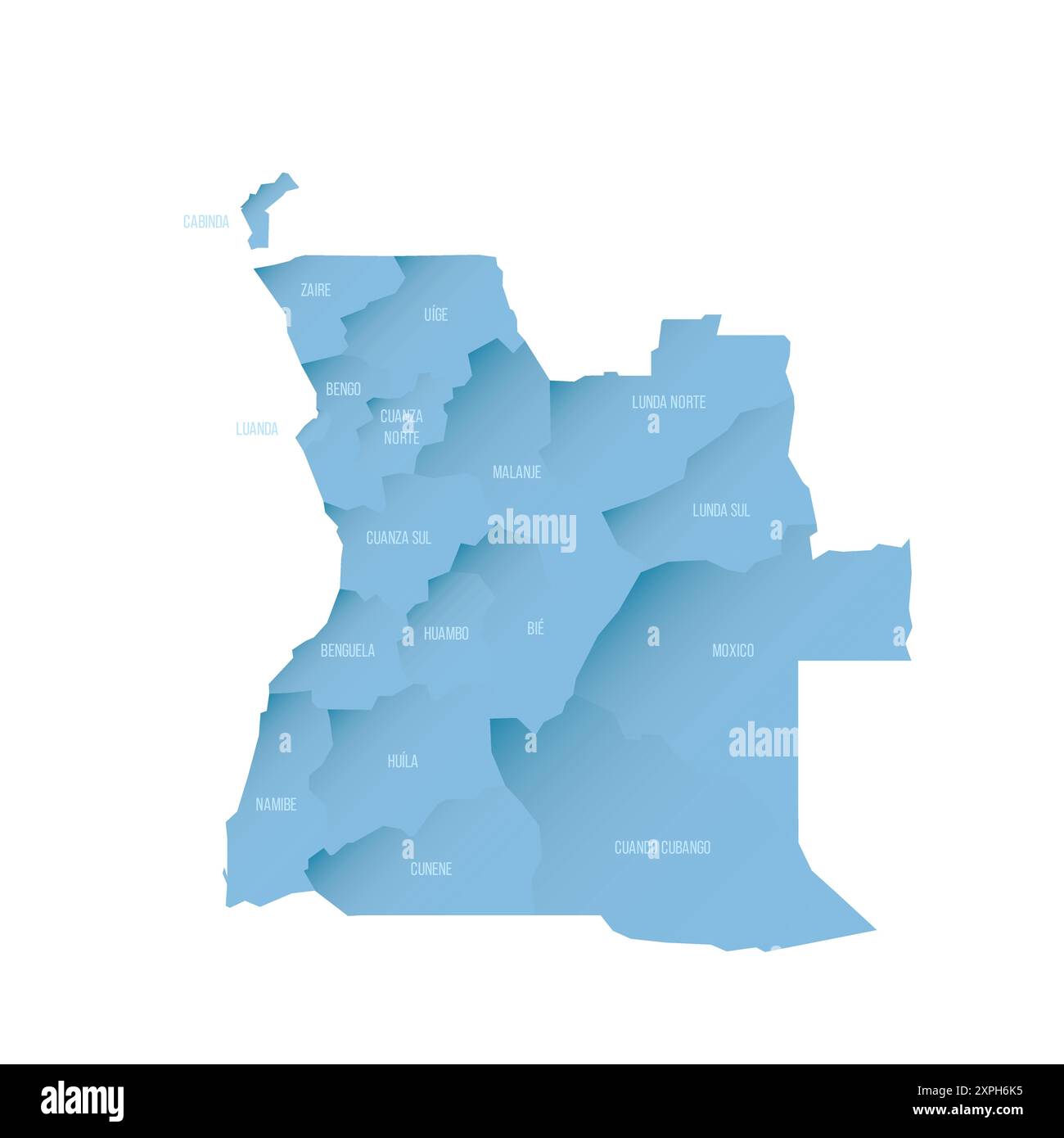 Angola political map of administrative divisions - provinces. Shaded ...