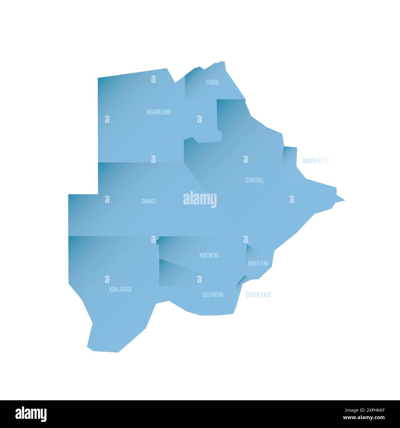Botswana political map of administrative divisions - rural and urban ...
