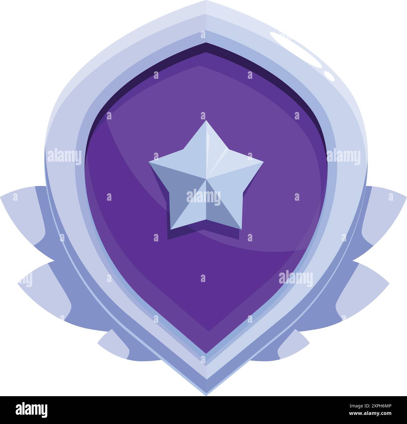 Cartoon style award emblem featuring a silver star on a purple shield ...