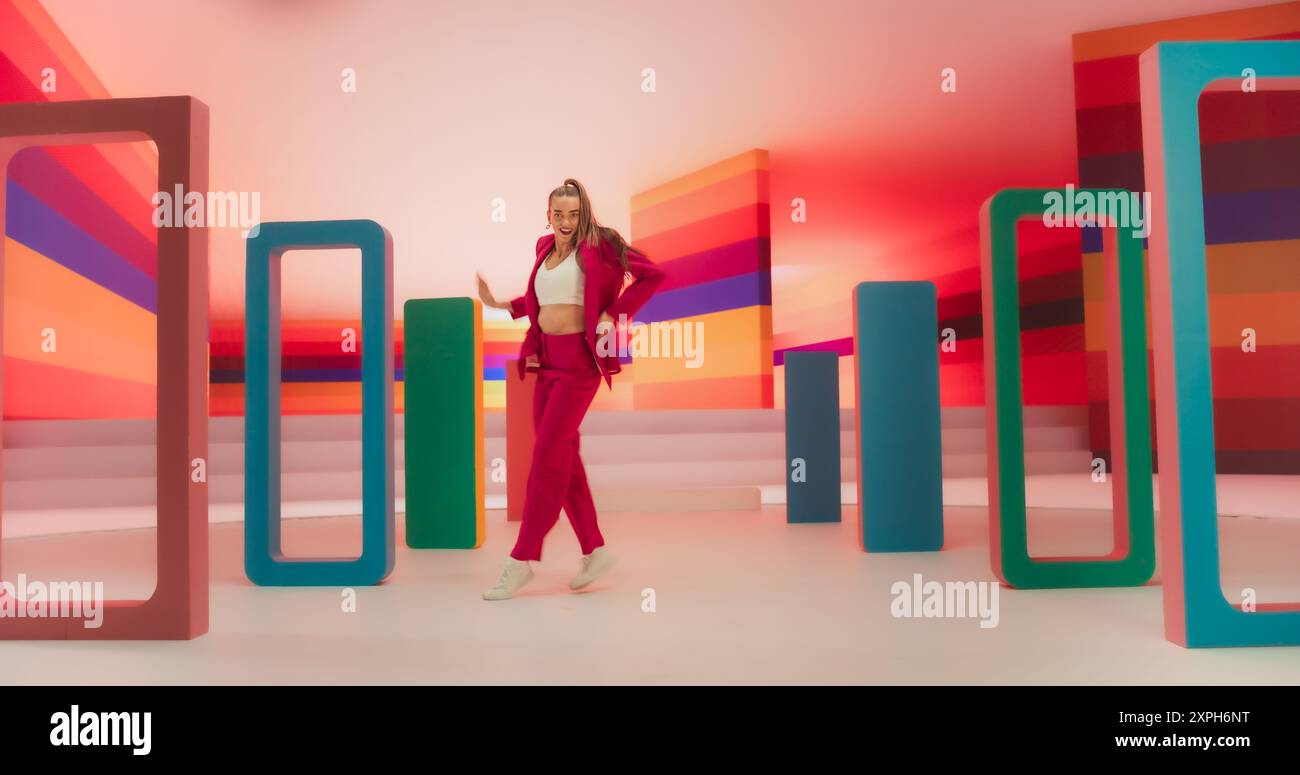 Professional Female Performer Energetically Rehearsing a Modern Dance ...