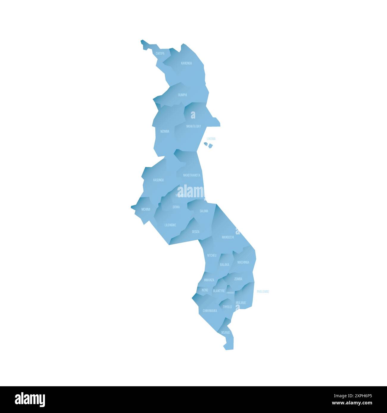 Malawi political map of administrative divisions - districts. Shaded ...