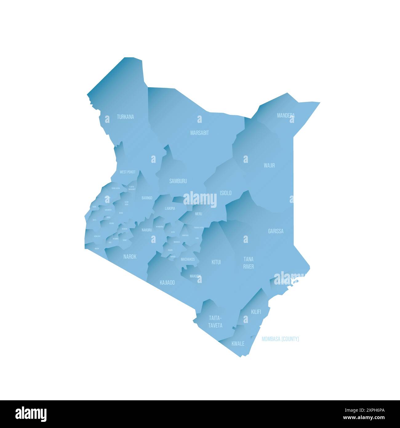 Kenya political map of administrative divisions - counties. Shaded ...