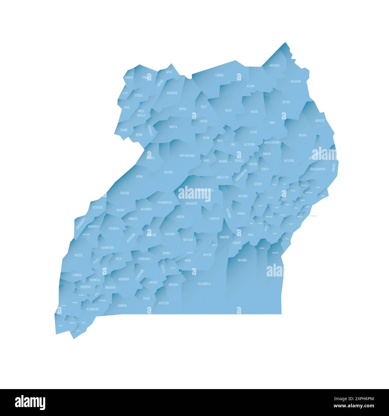 Uganda political map of administrative divisions - districts. Shaded ...