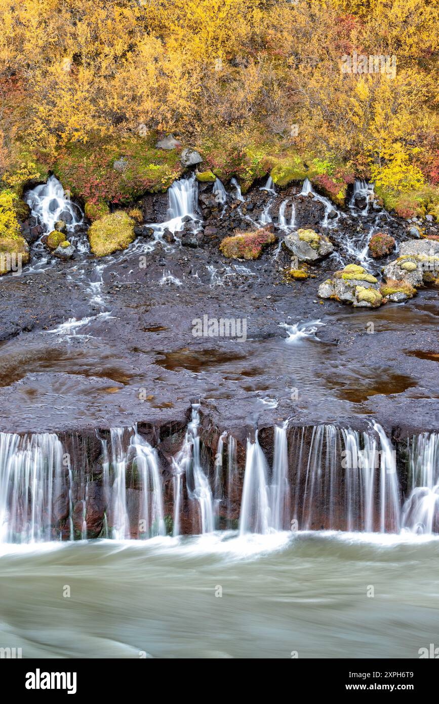 Hraunfossar or Lava Falls, Snaefellsnes peninsula, Iceland. This ...