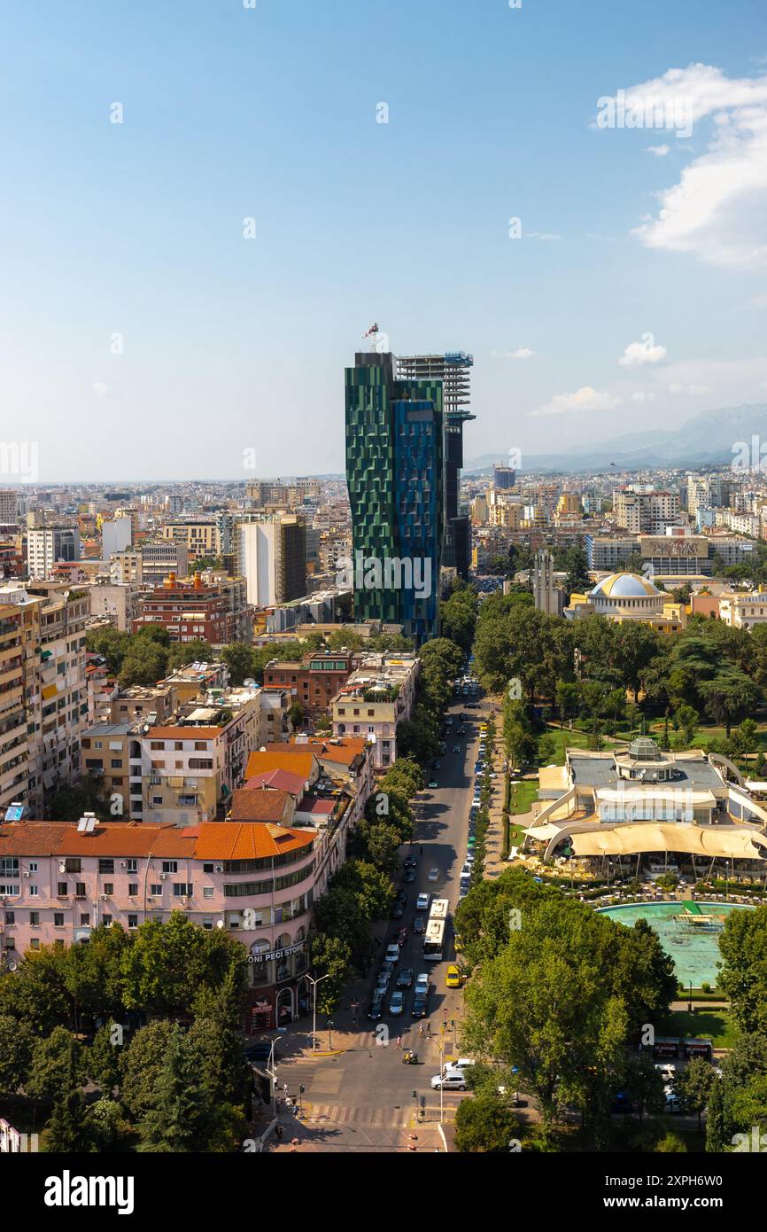 View over the capital city of Tirana with its colourful suburbs and the ...