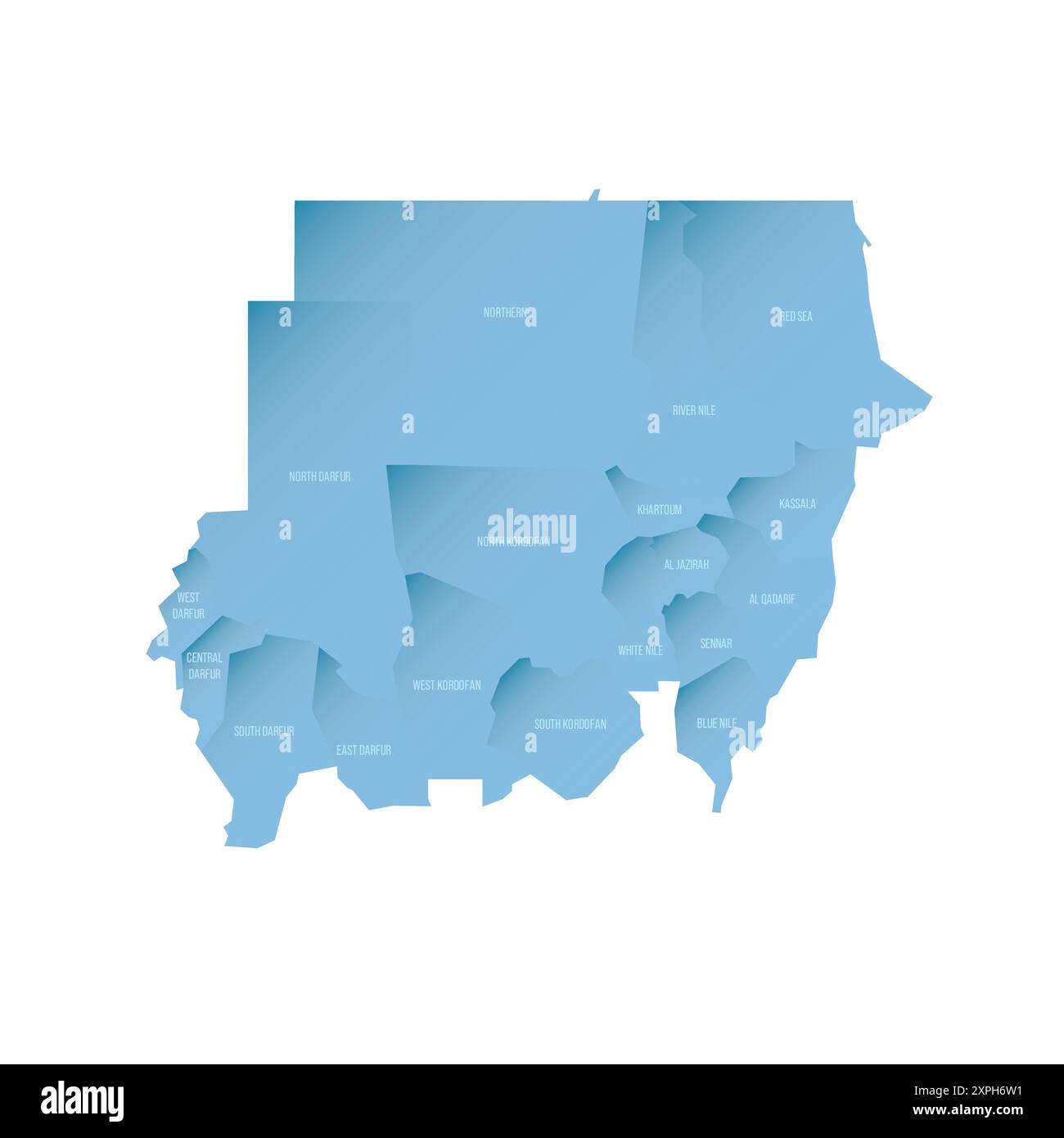 Sudan political map of administrative divisions - states. Shaded vector ...