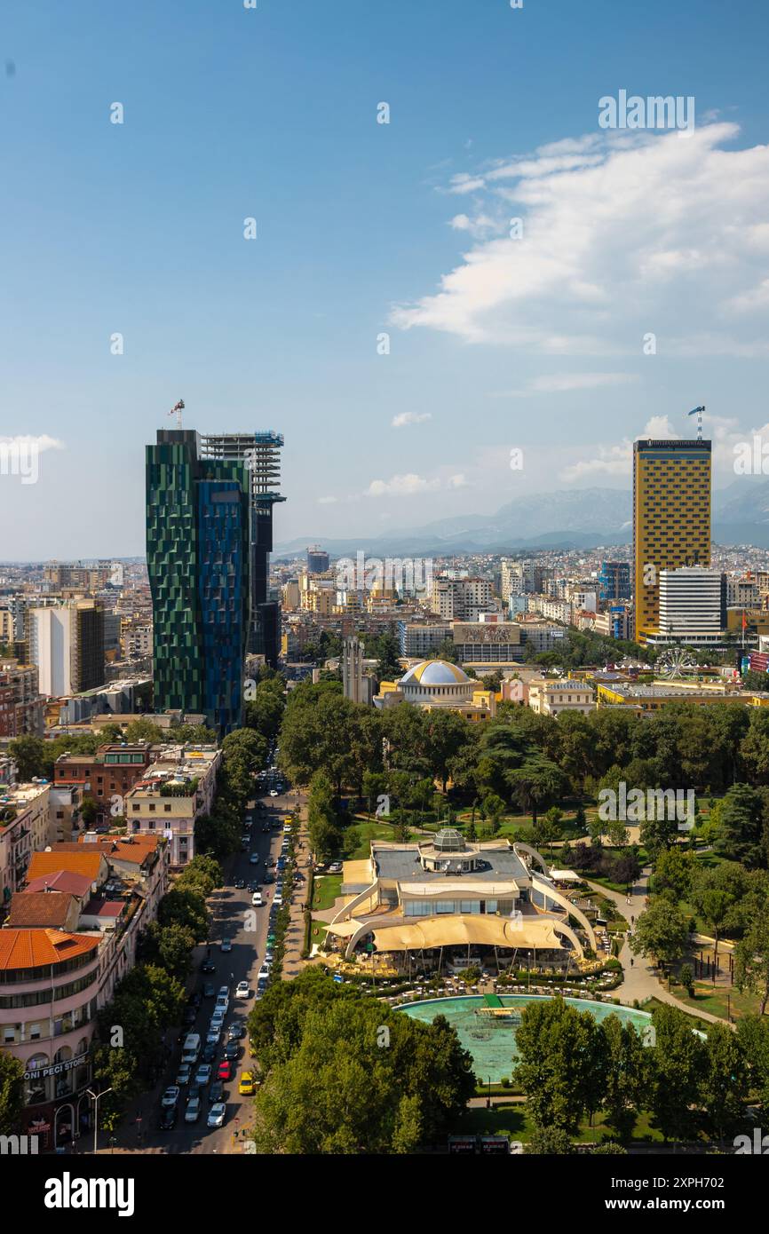 View over the capital city of Tirana with its colourful suburbs and the ...