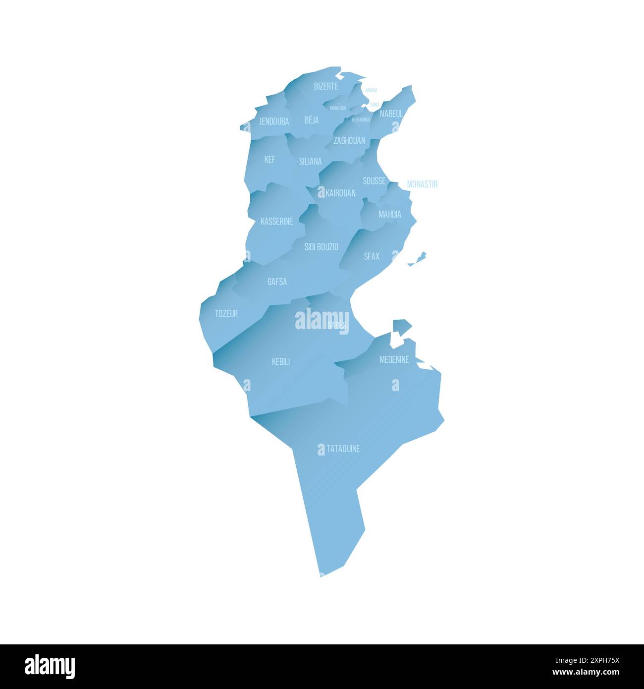 Tunisia political map of administrative divisions - governorates ...
