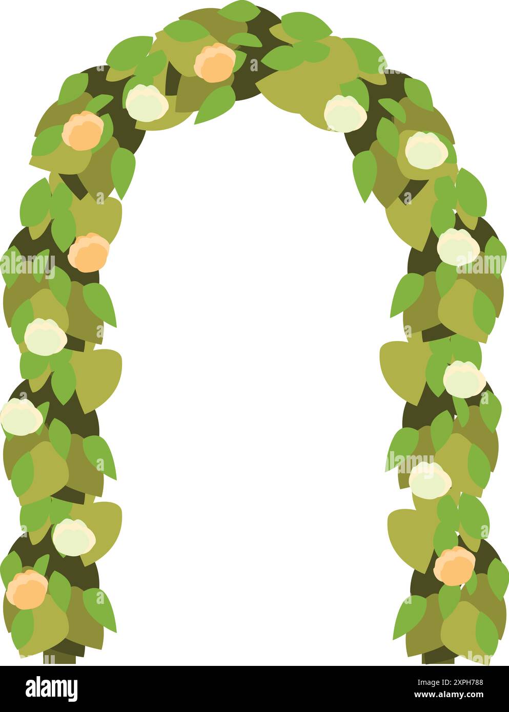 Wedding arch decorated with flowers and green leaves, creating a ...