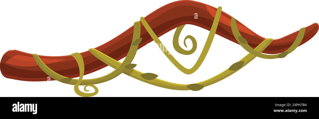 Cartoon curved wooden stick with an eye shaped vine growing on it ...