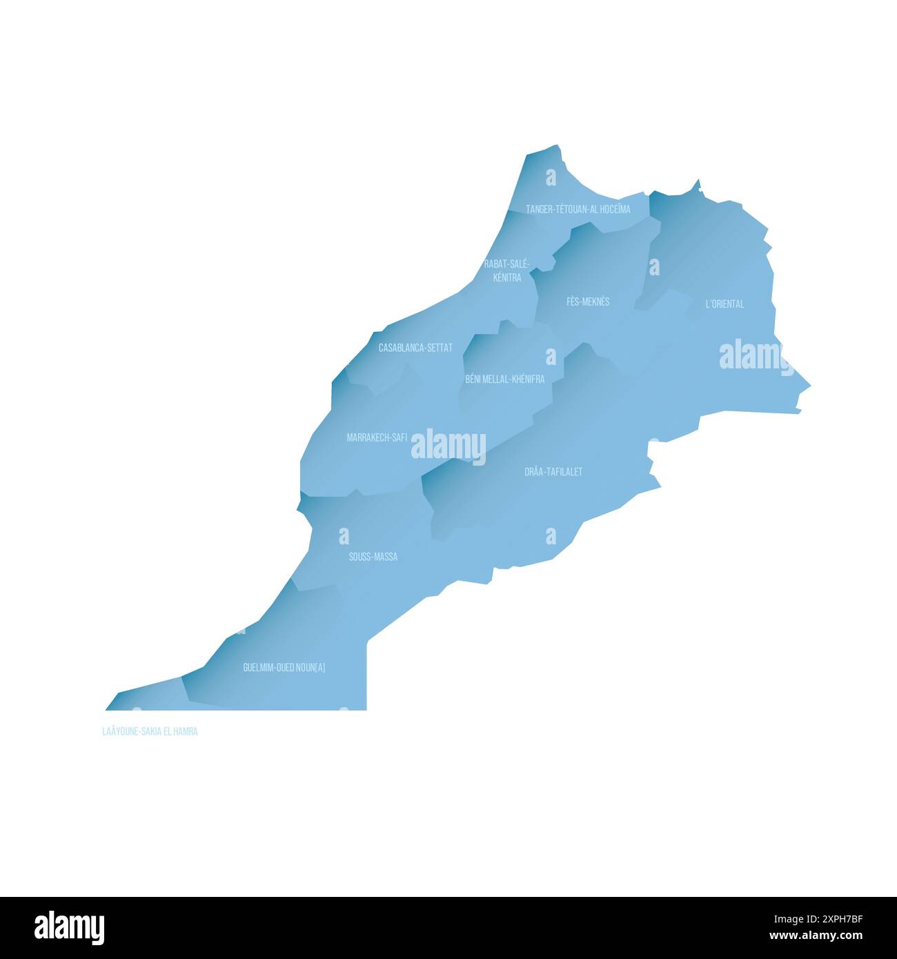 Morocco political map of administrative divisions - regions. Shaded ...