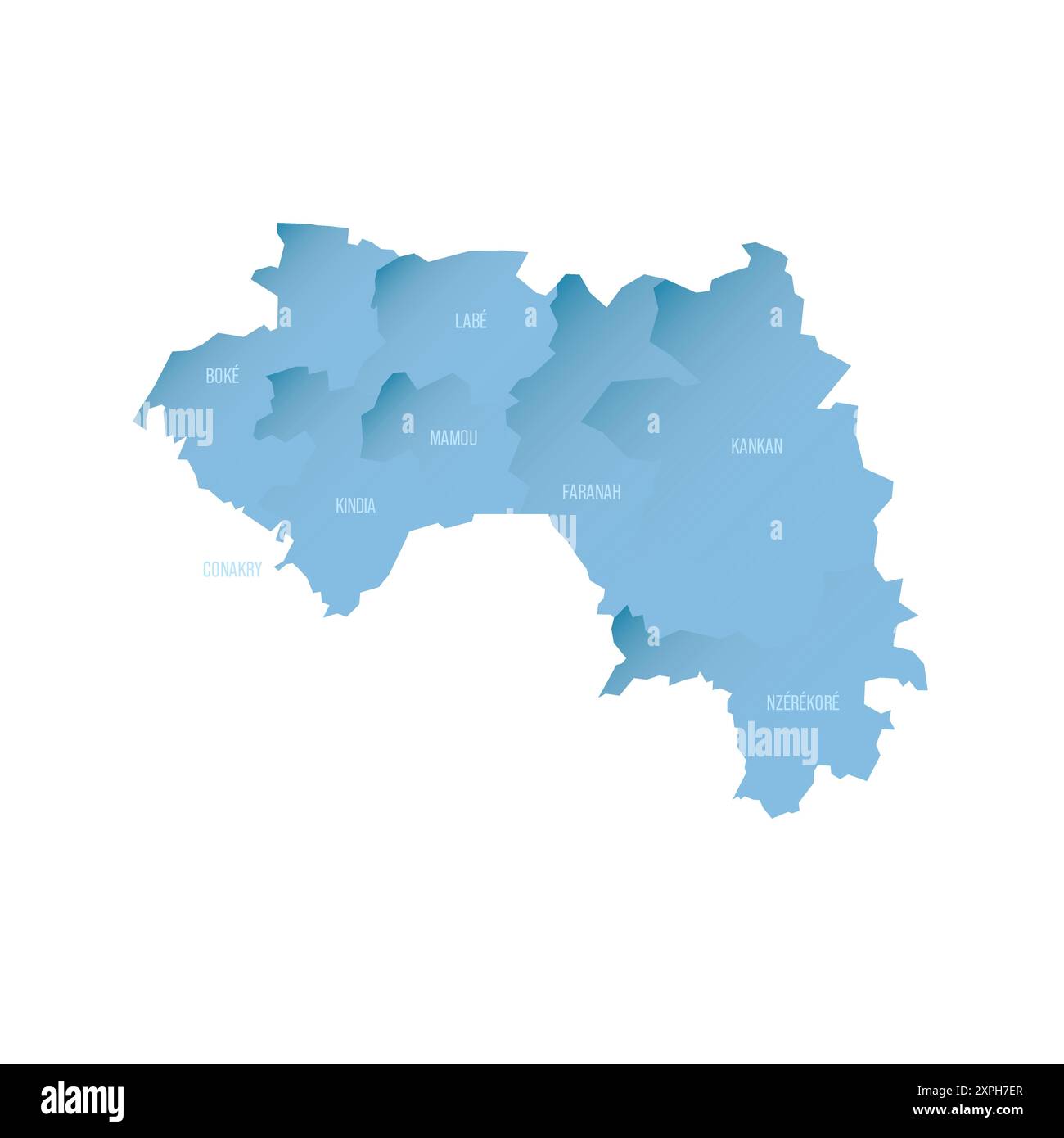Guinea political map of administrative divisions - regions. Shaded ...