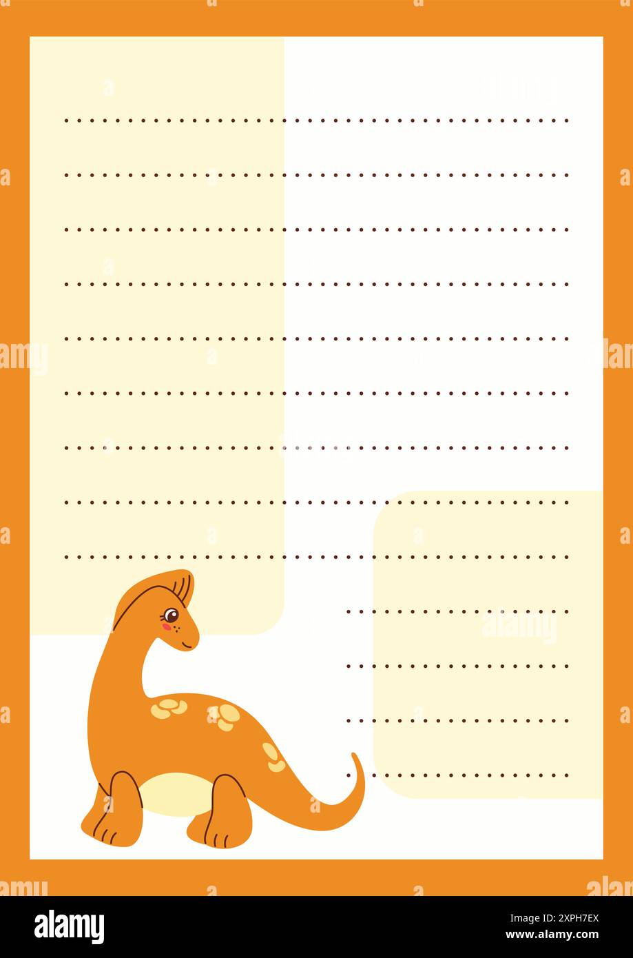 Page vertical template of daily planner design with cute dinosaur. For ...