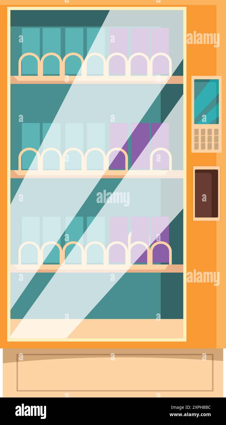 Vending machine full of snacks displaying on shelves behind glass door with payment system Stock ...