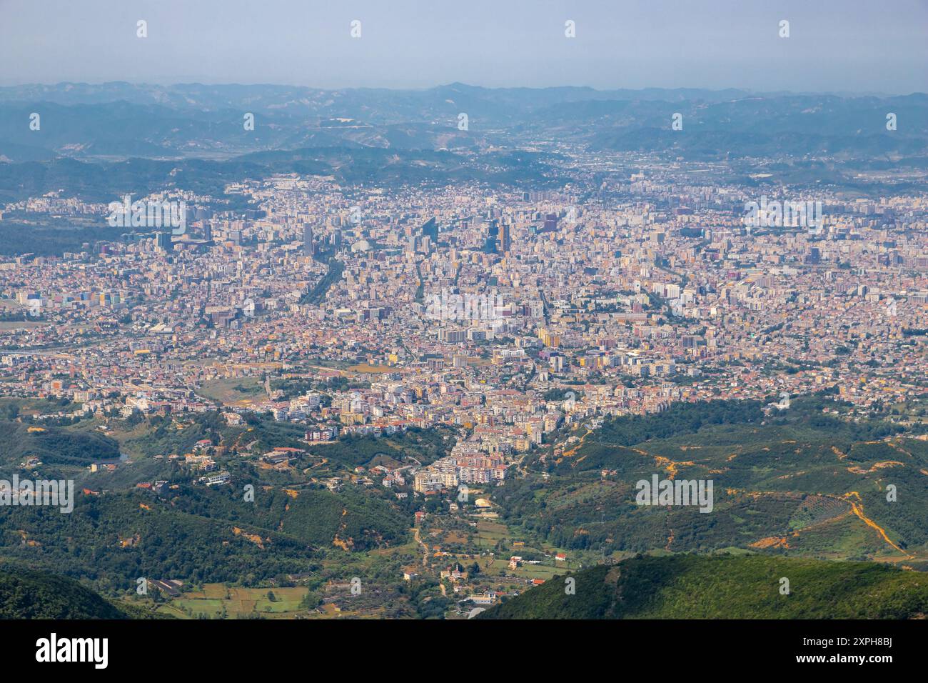 A view over the capital city Tirana. seen from the mount Dajti, the ...