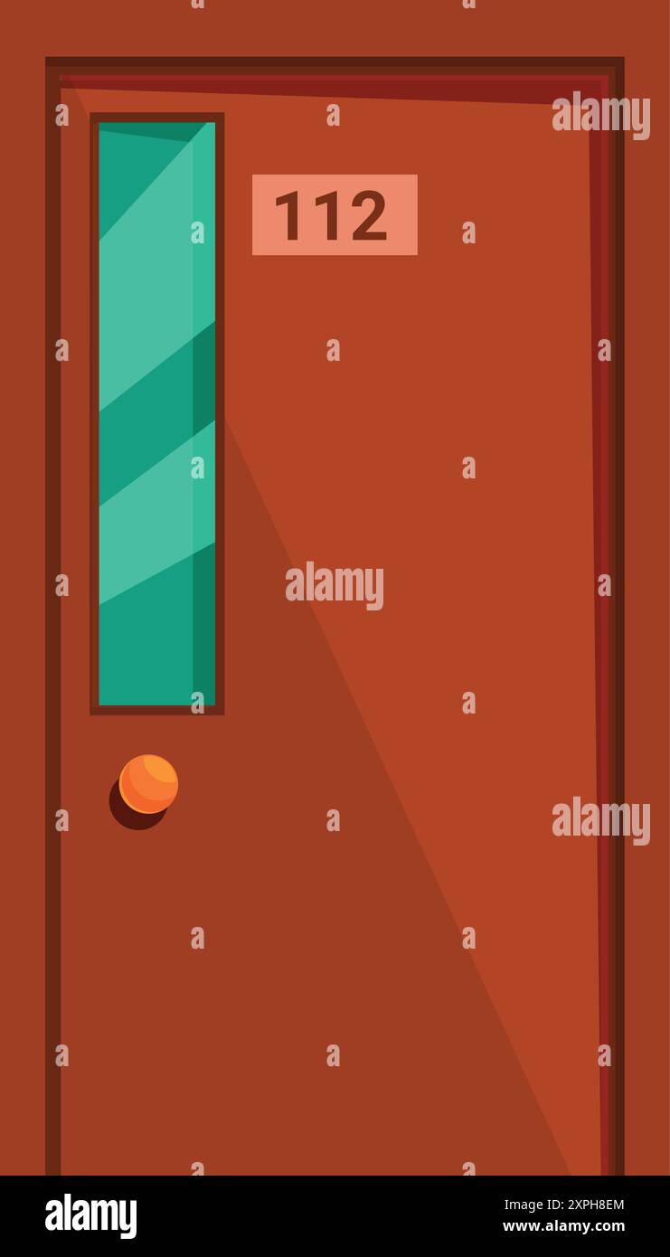 Brown wooden door featuring a peephole and a doorknob, with the number ...