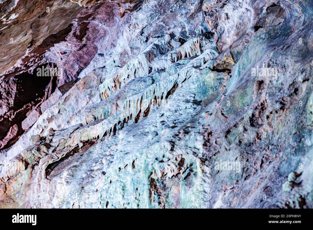 Rock walls with minerals from water seepage in Neptune's caves ...