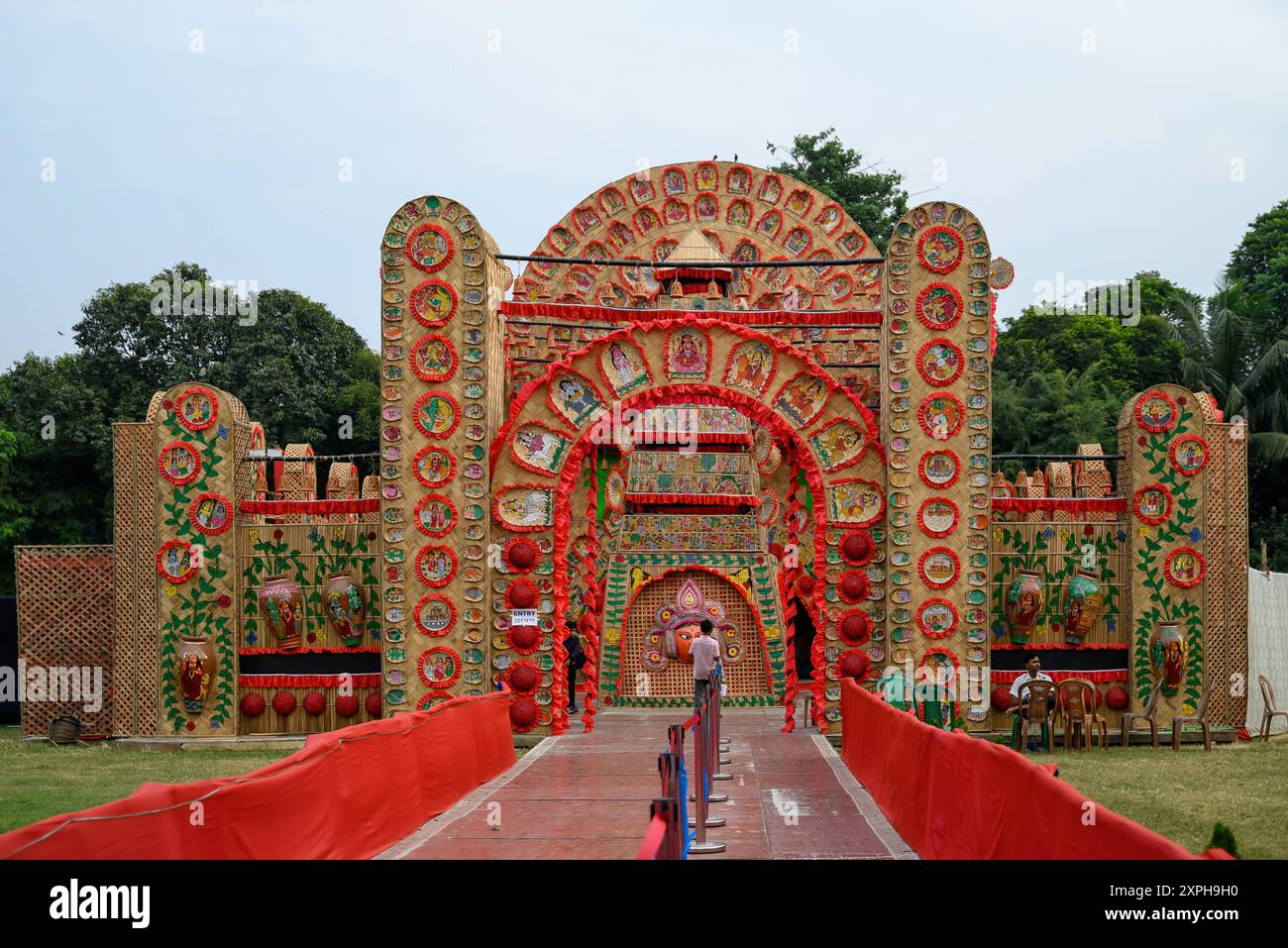 View of decorated Durga Puja pandal in Kolkata, West Bengal, India on ...