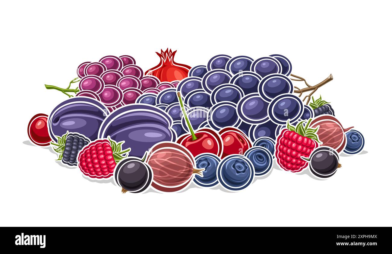 Vector Berry Logo, decorative horizontal poster with outline ...