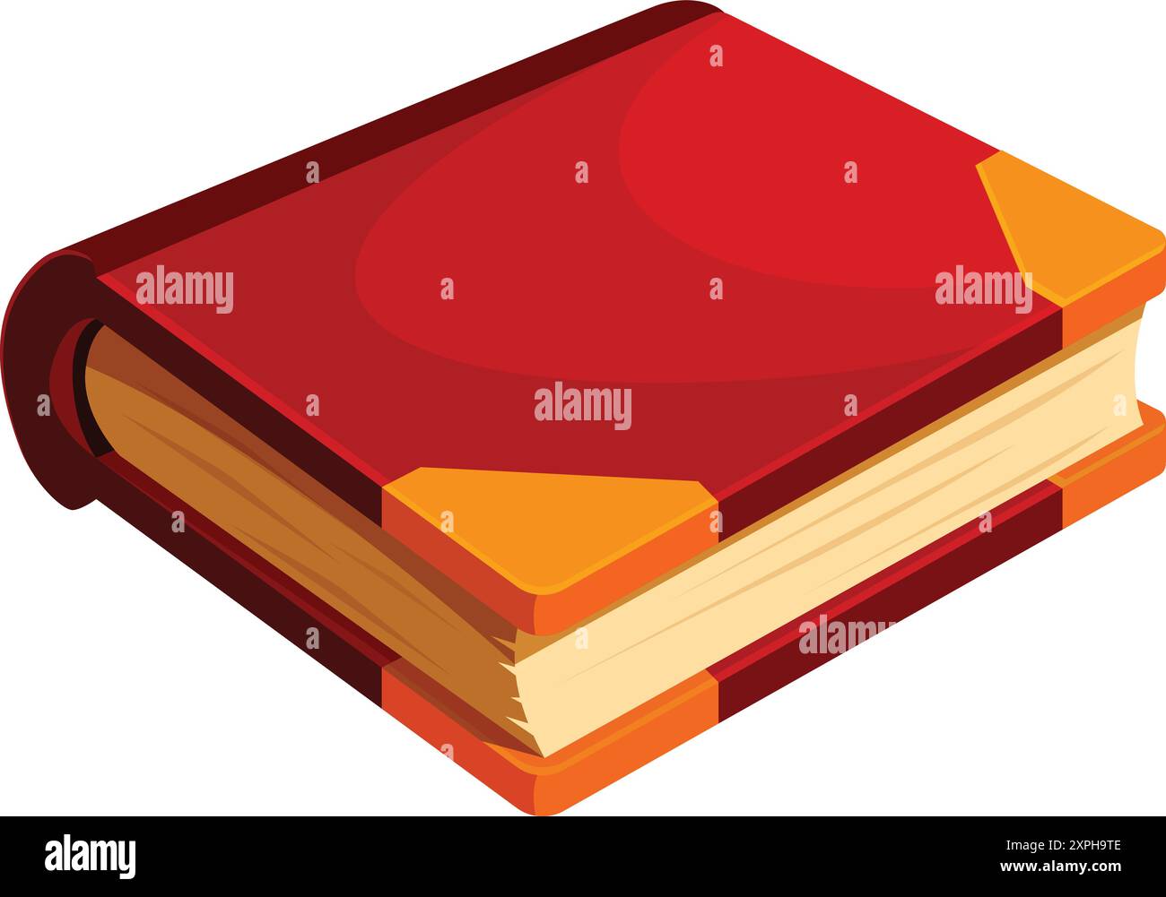 Red book with golden pages lying open on a white background Stock ...