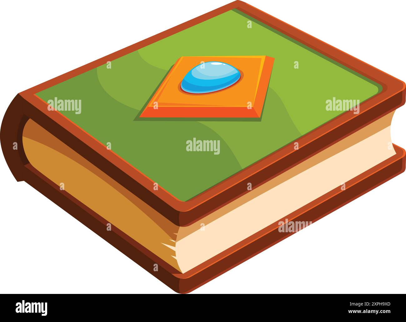 Green magic book with a blue gem is lying closed, waiting to be opened ...