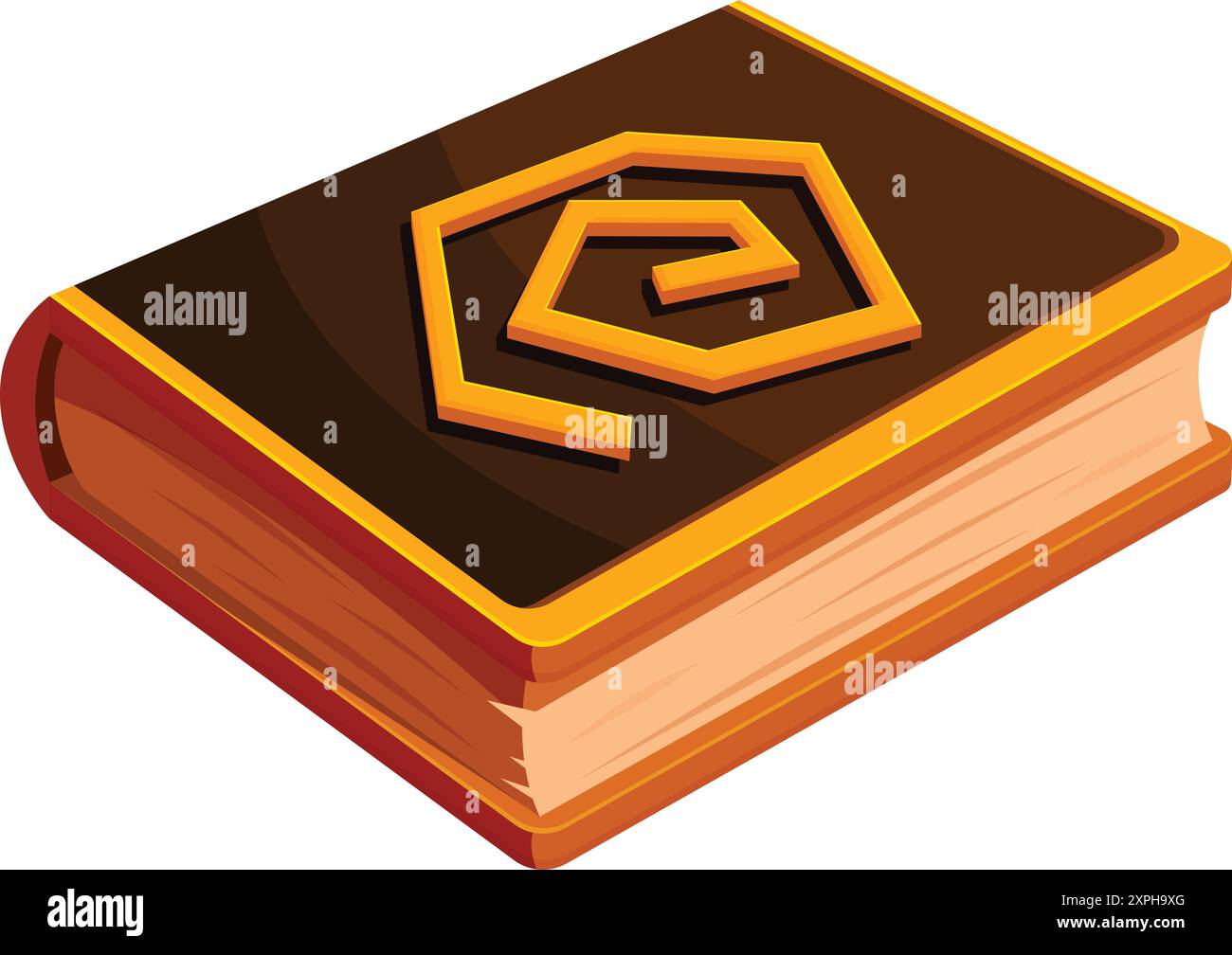 Ancient magic book with a golden cover is lying open, its pages filled ...