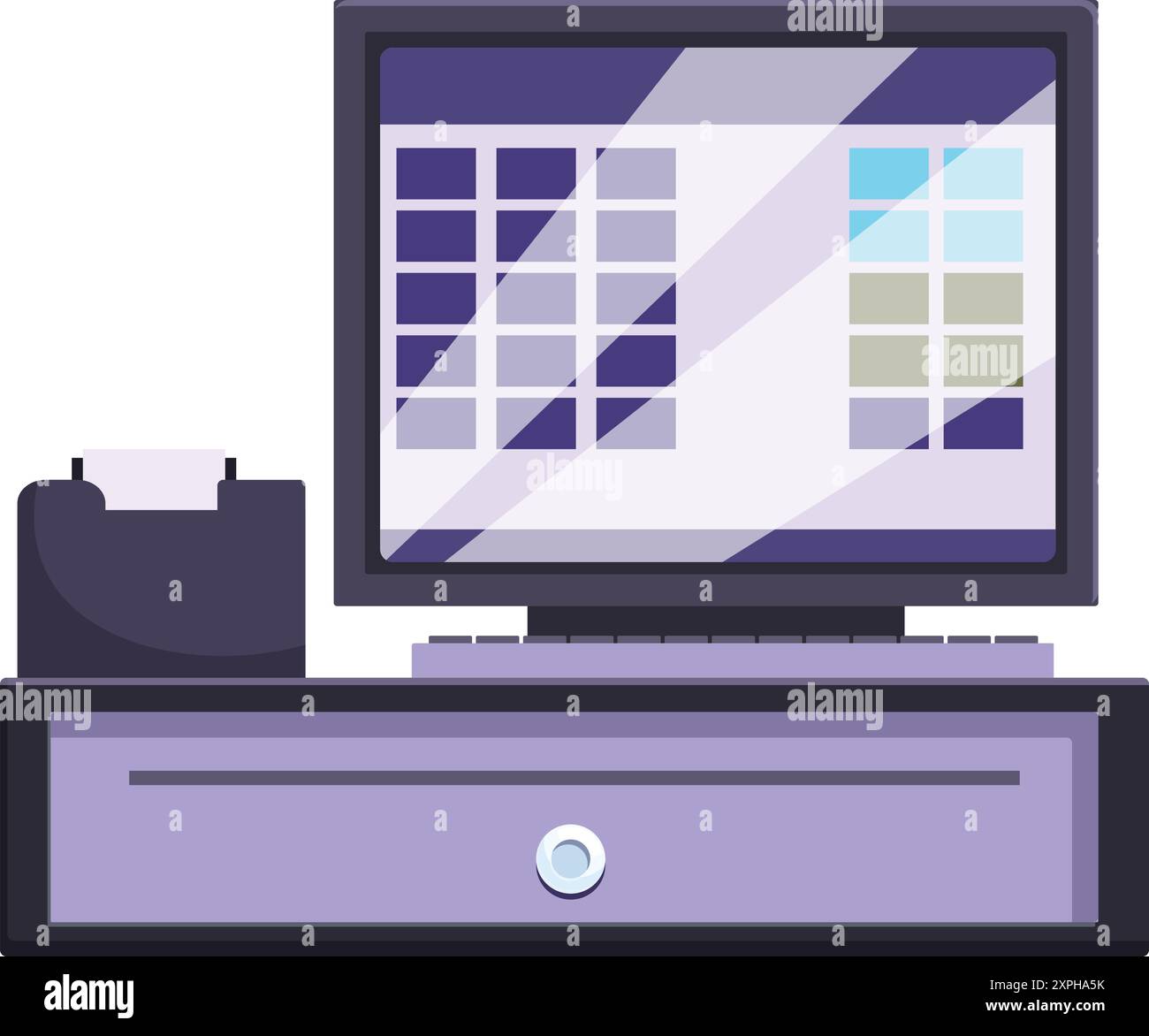 Point of sale system with cash register and monitor showing processing ...