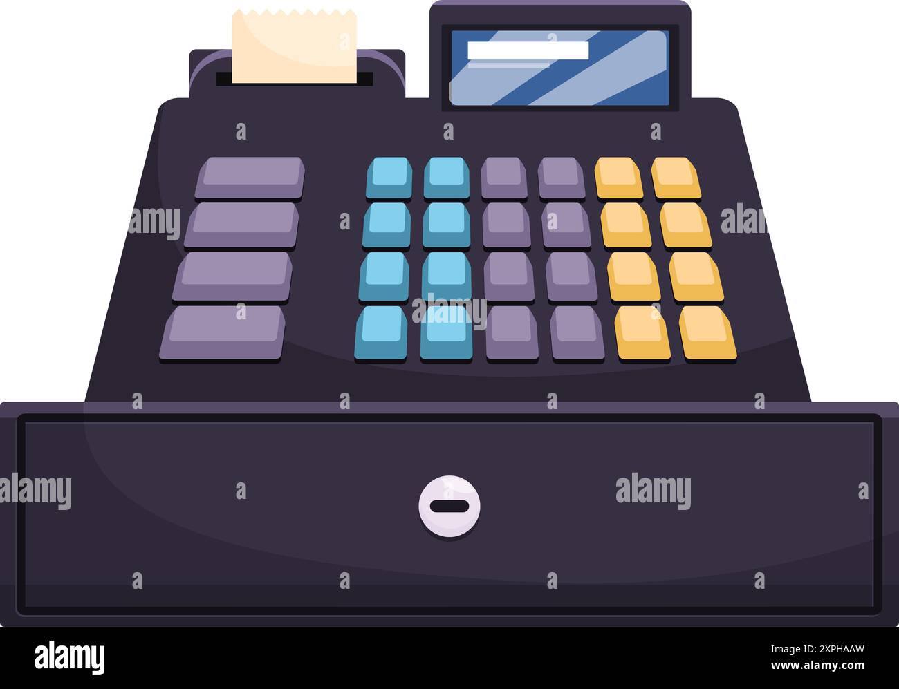 Electronic cash register with buttons and a receipt printer, used in a ...