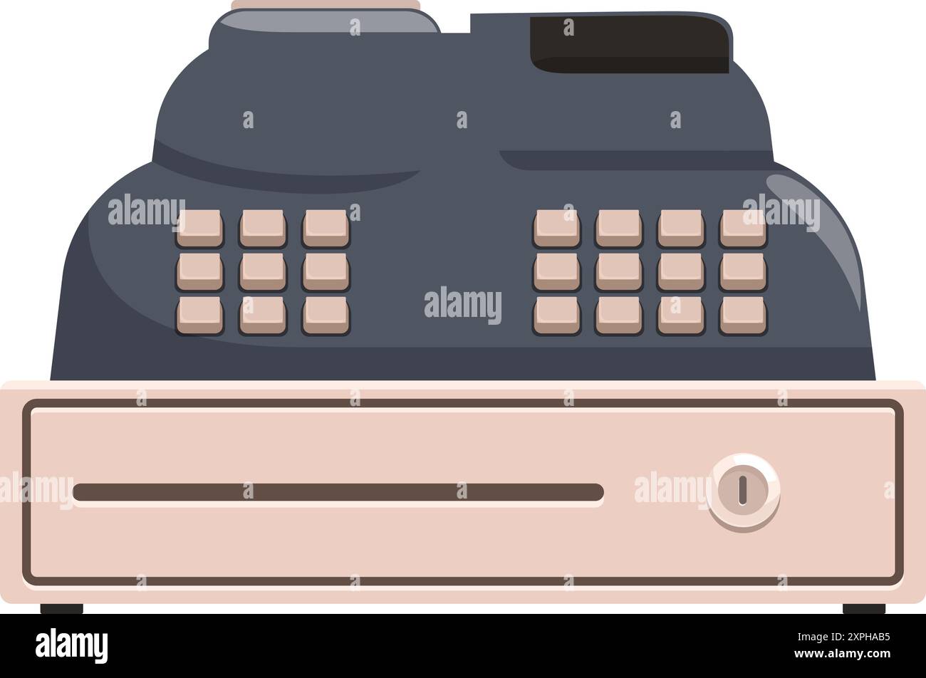 Electronic cash register with buttons and display standing on ...