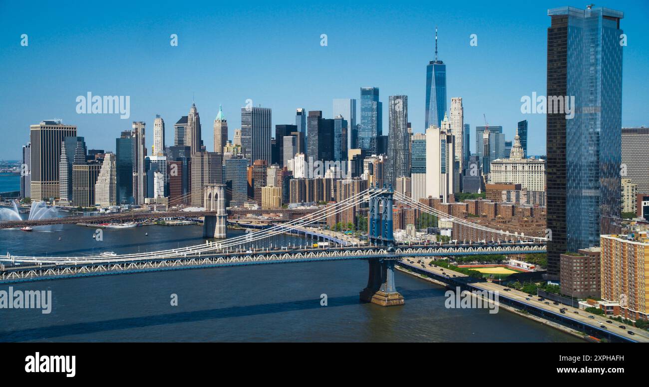 Aerial Cinematic Drone Scene Near the Manhattan and Brooklyn Bridges ...