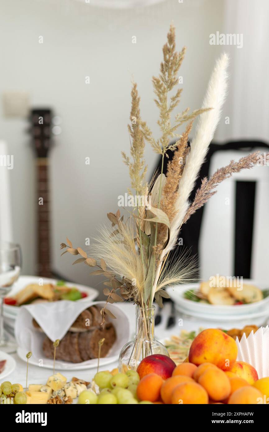 Wedding banquet in restaurant, covered round table for guests, white ...