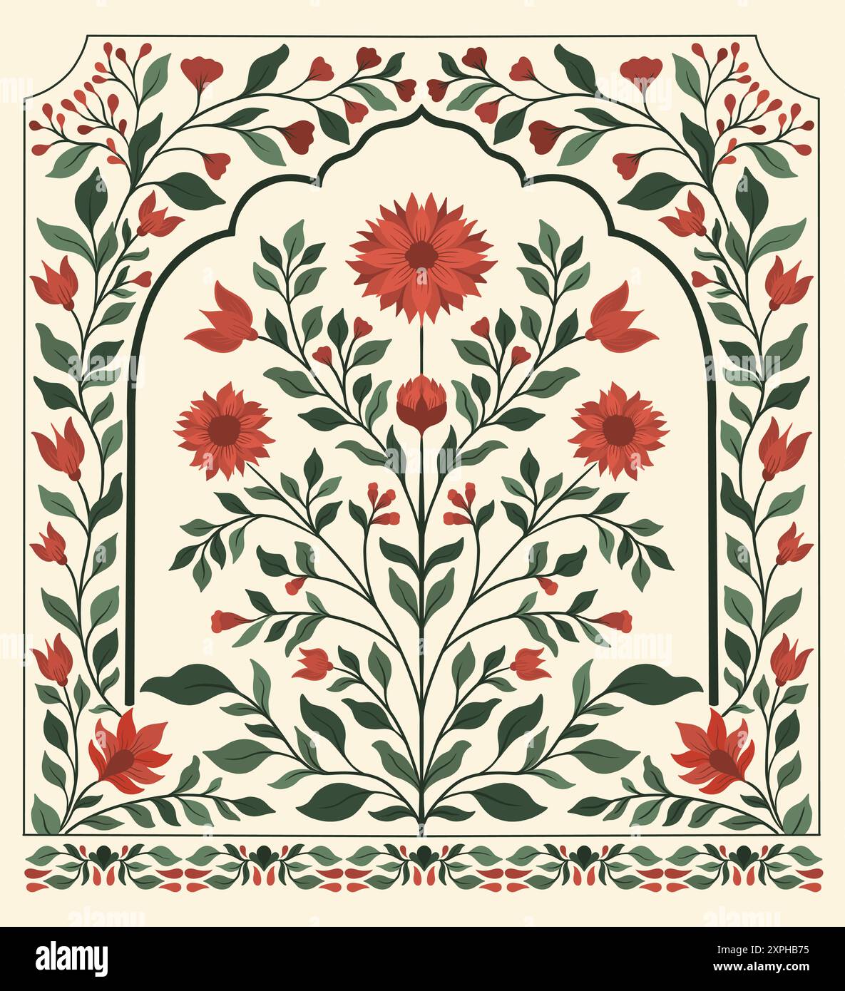 Mughal Decorative Ornamental Floral Vintage Intricate Traditional Mughal Style With Flowers And