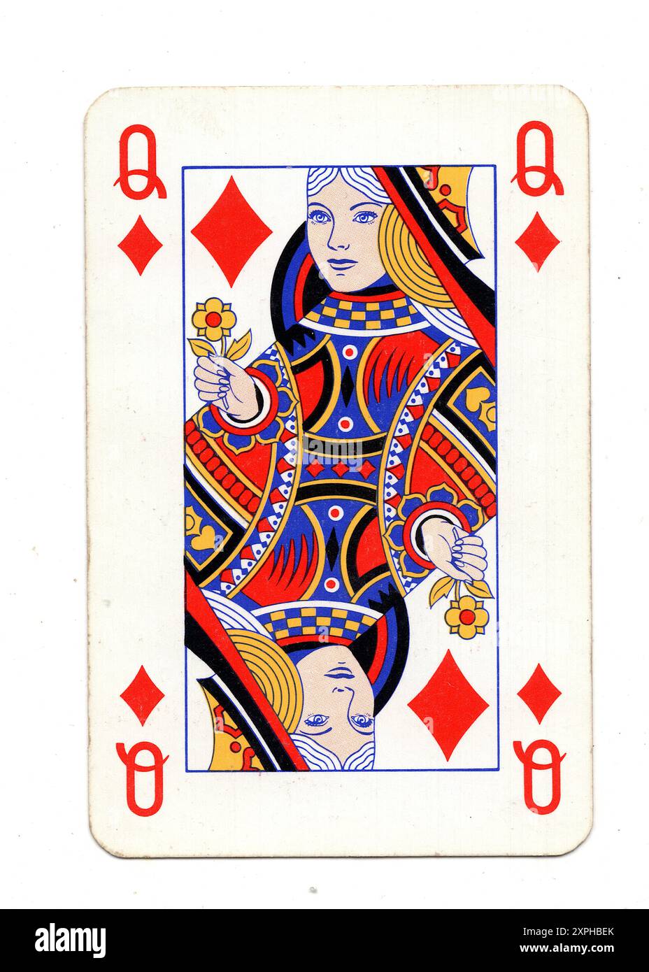 A vintage queen of diamonds playing card on a white background Stock ...
