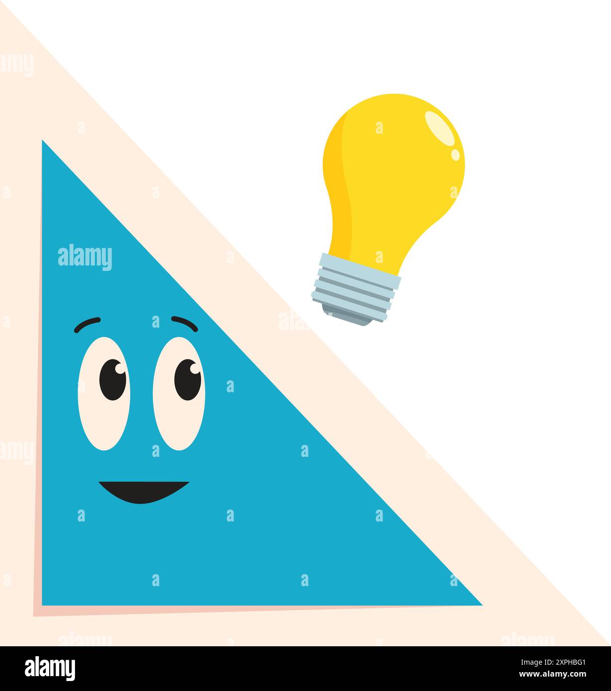 Cartoon illustration of a happy blue triangle looking intrigued at a ...