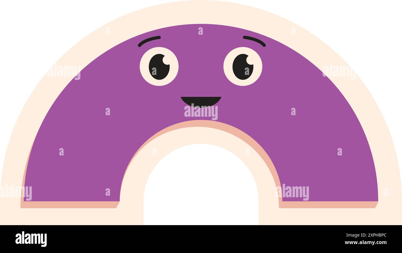 Cartoon illustration of a cute purple rainbow character smiling and ...