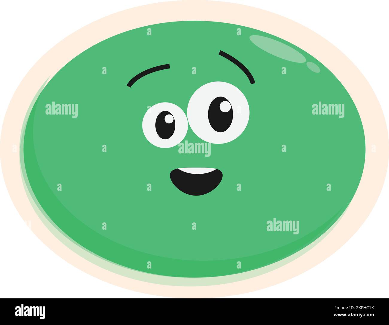 Green cartoon oval shape character smiling with big eyes, a fun and ...