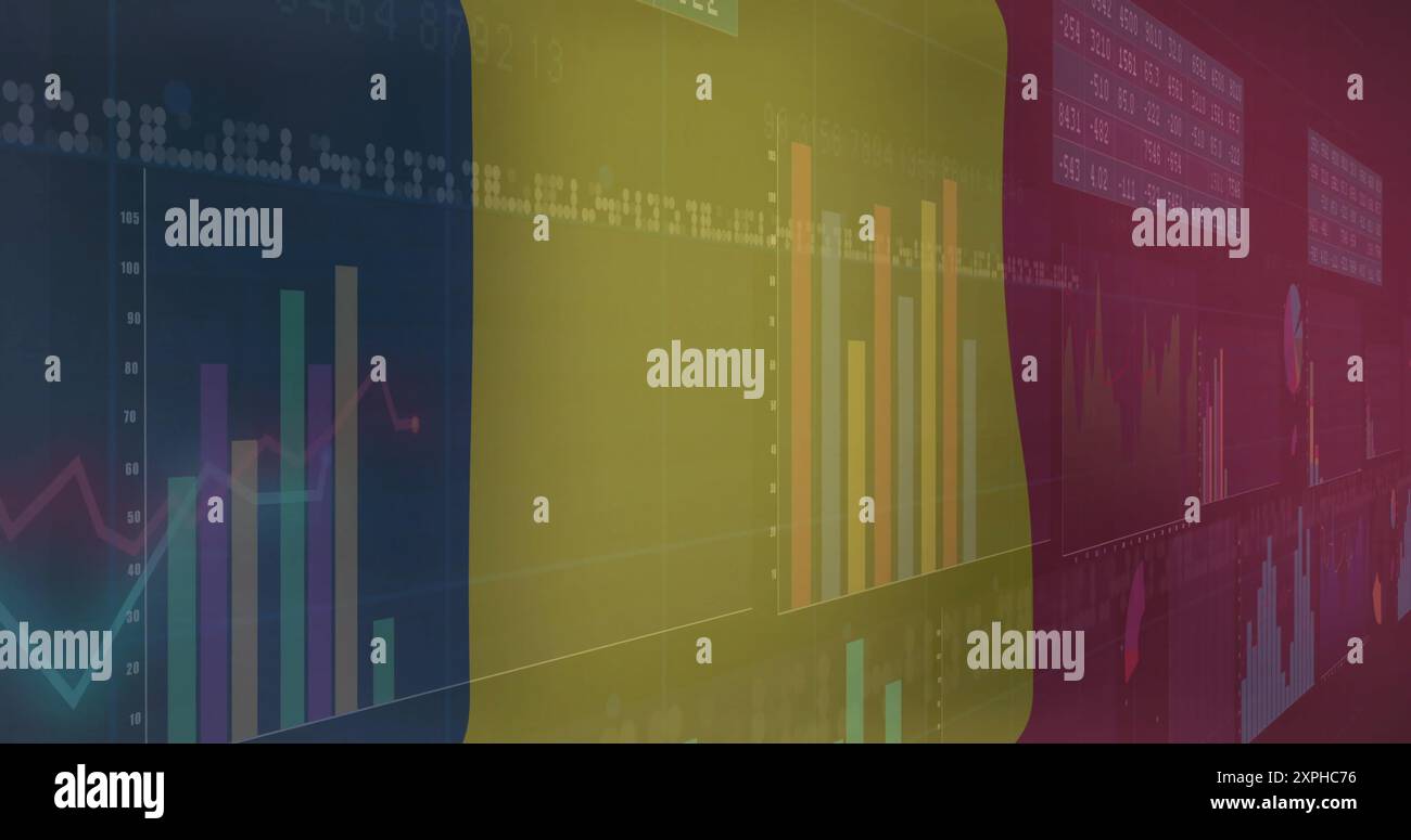 Belgium flag and line charts image over financial data graphs Stock ...