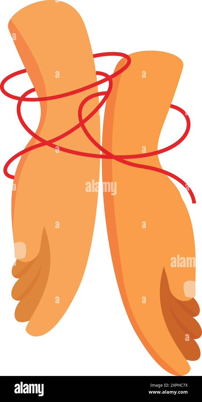 Two hands tied together with red string representing the concept of ...