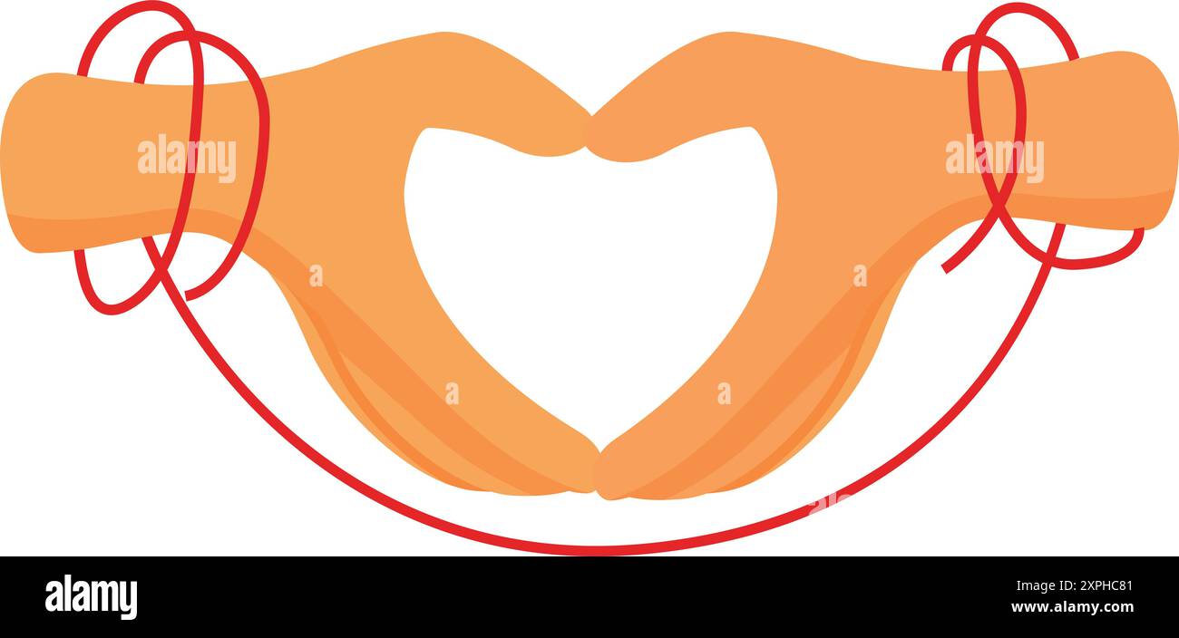 Two hands are tied with red thread and making heart shape Stock Vector ...