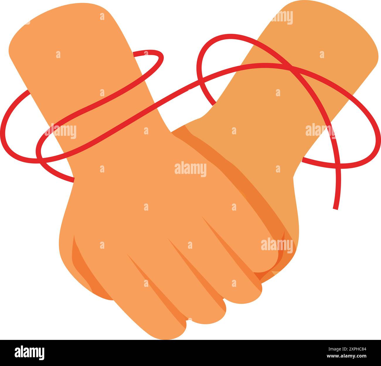 Two hands holding each other, tied with a red thread, symbolizing an ...