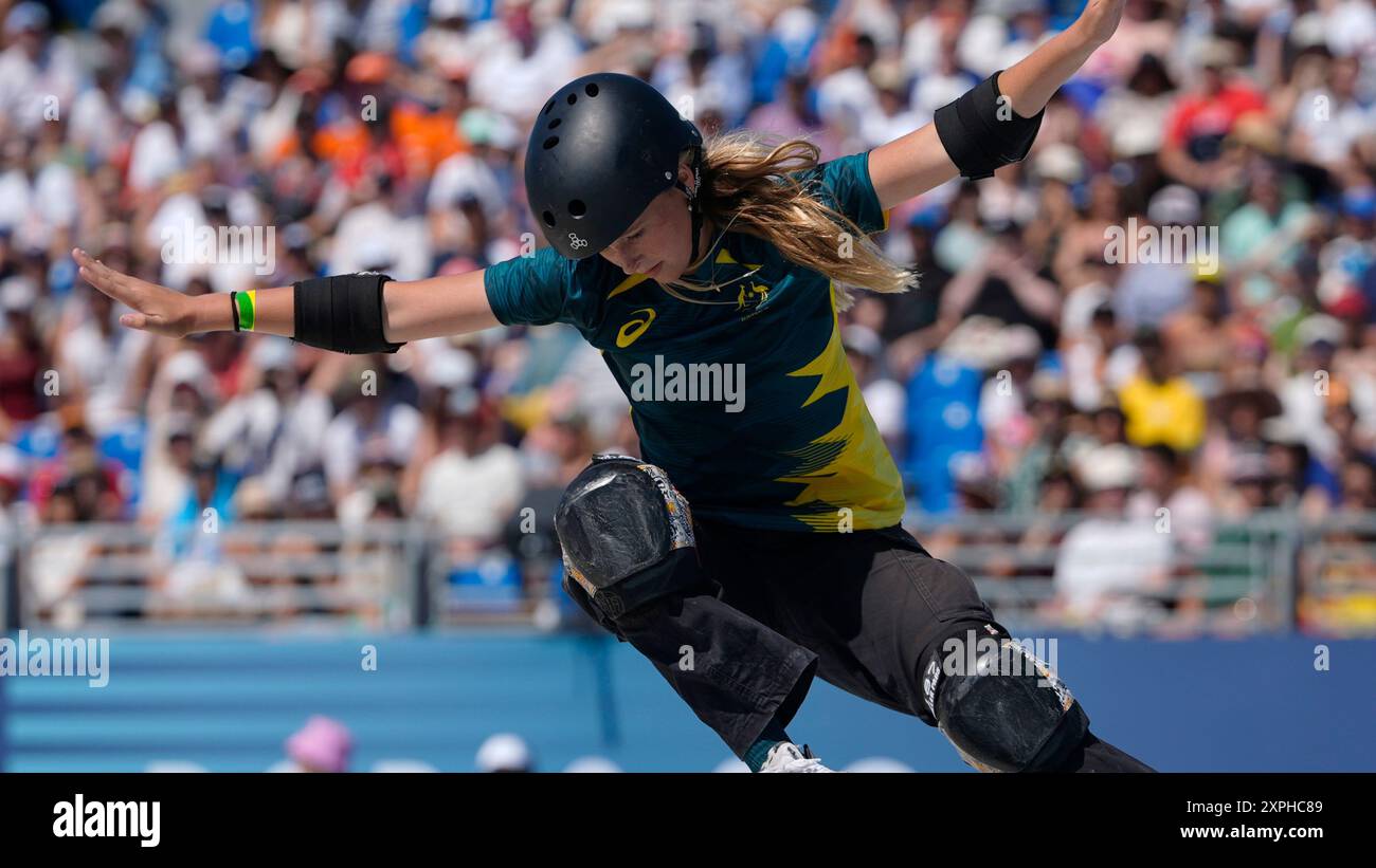 Ruby Trew of Australia competes during the women's skateboarding park ...
