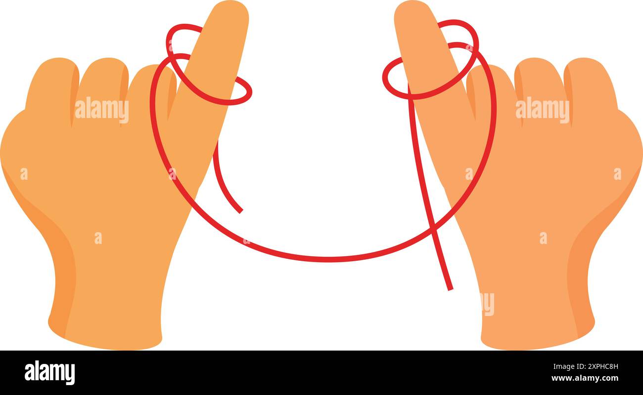 Two hands tying knot with red thread, symbolizing promise, agreement or ...