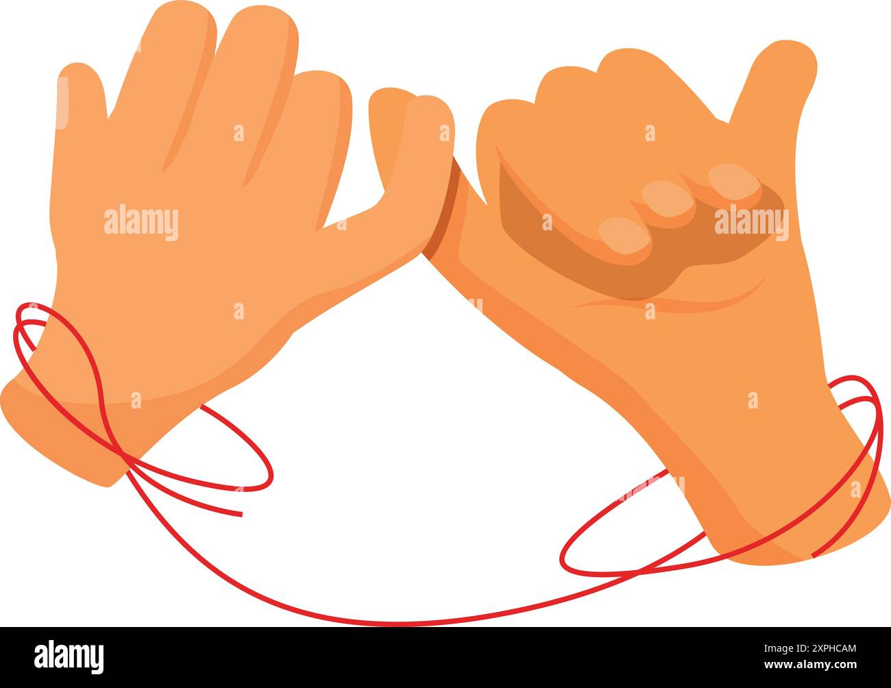 Two hands making a pinky promise, connected with a red thread ...