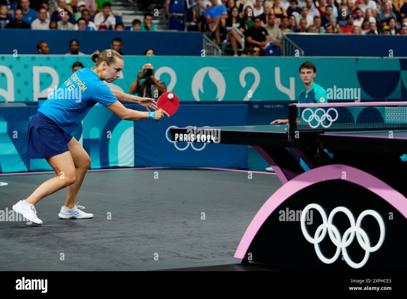 Sweden's Linda Bergstrom plays against South Korea's Lee Eunhye during ...