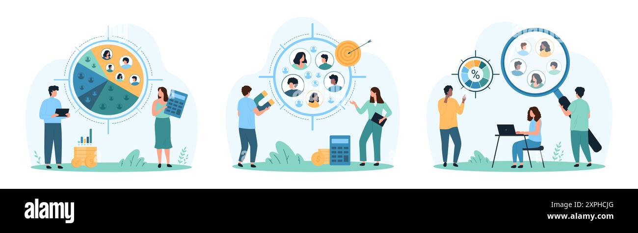 Target audience and focus group analysis set. Tiny people research ...