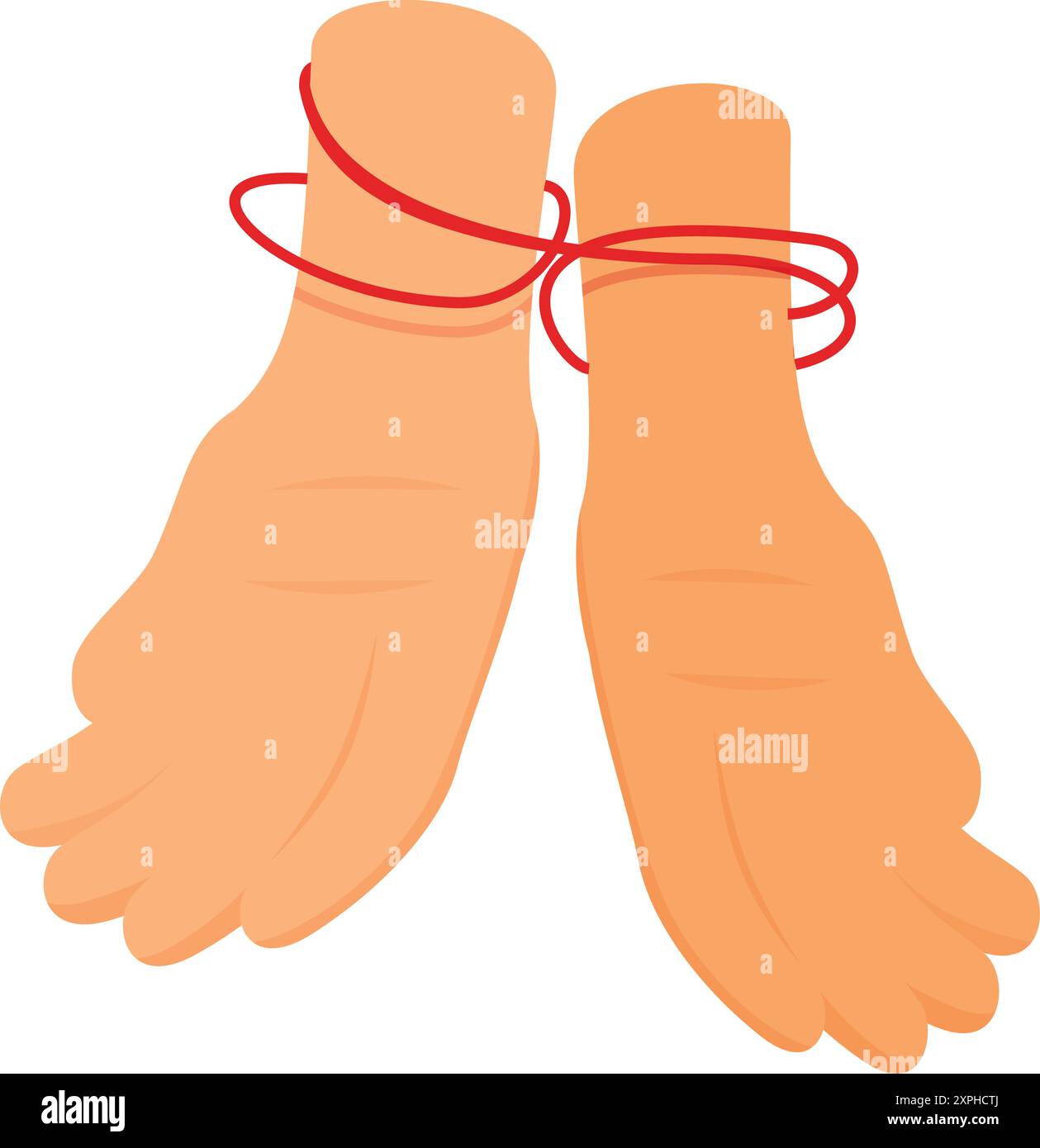 Two hands tied together with a red string as a symbol of marriage and ...