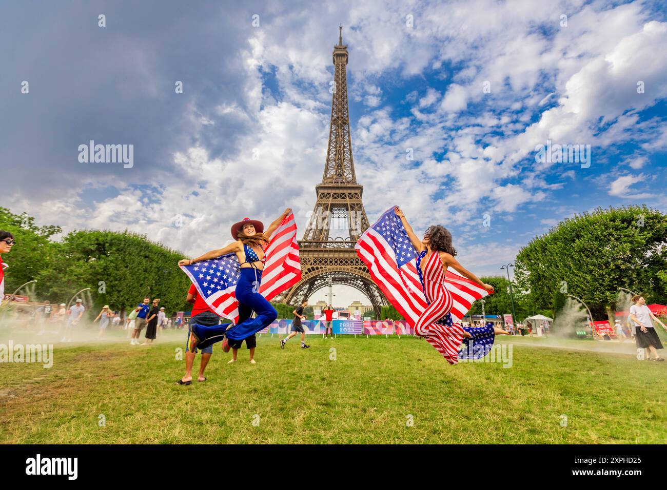 Patriotic American Woman jumping and cheering for Team USA and the ...