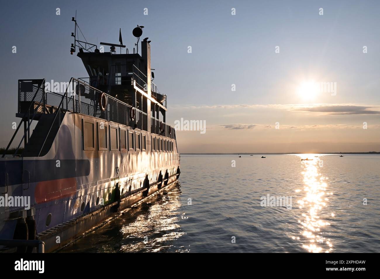Ferry from Tihany peninsula on lake Balaton with sun rising Stock Photo ...